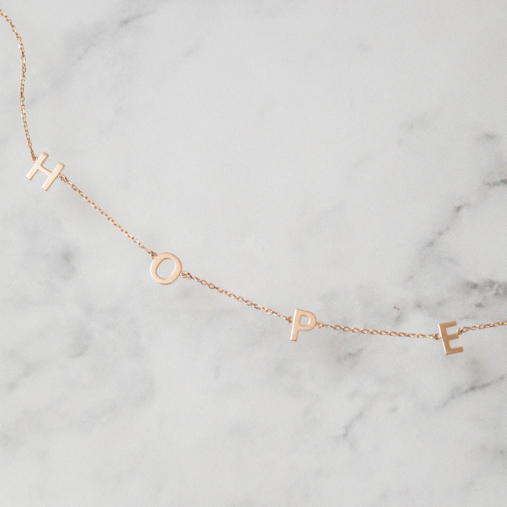 14K 18K Solid Gold Letter Hope Necklace Real Gold Hope | Etsy