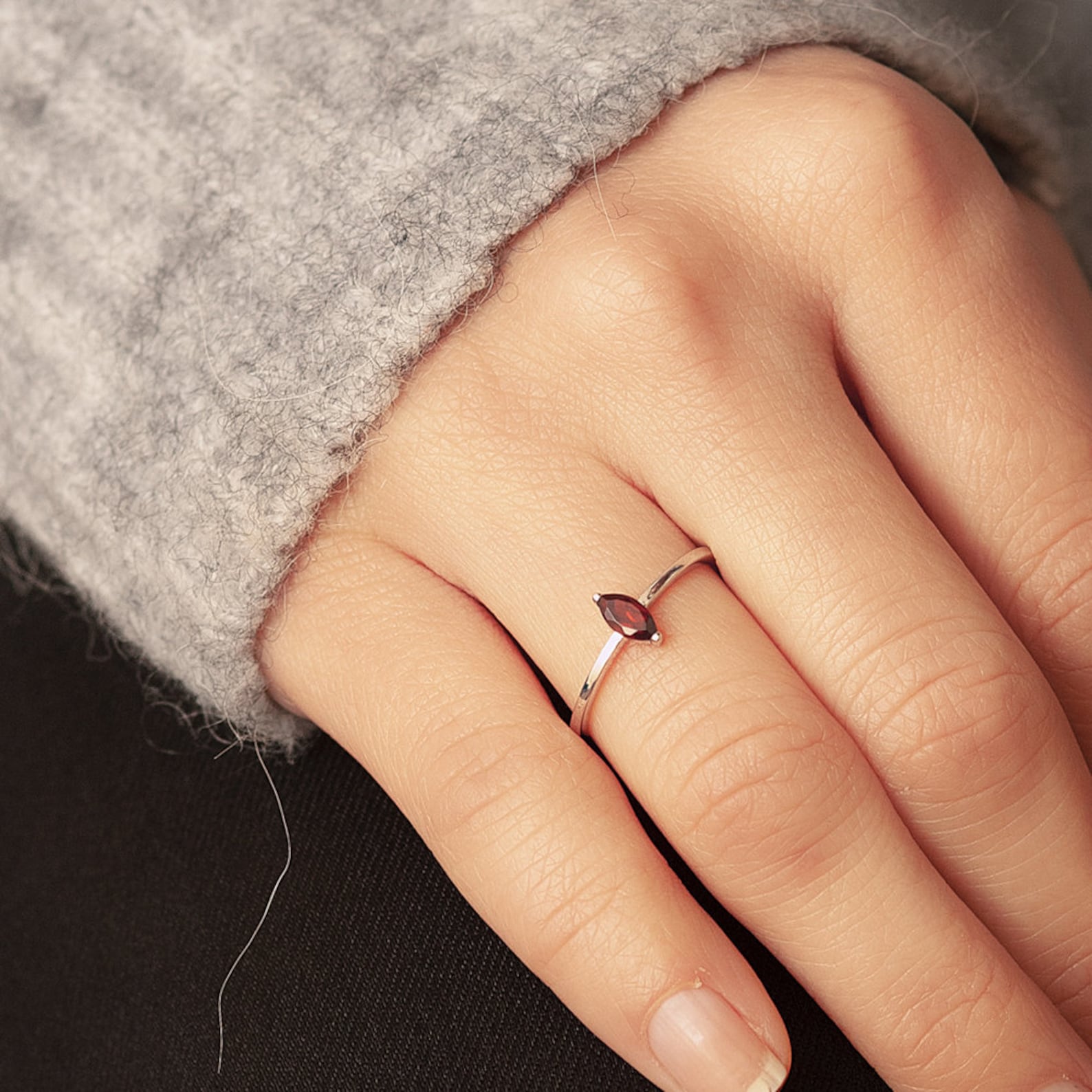 14K 18K Solid Gold Simple Marquise Ring, Dainty Natural Marquise ...