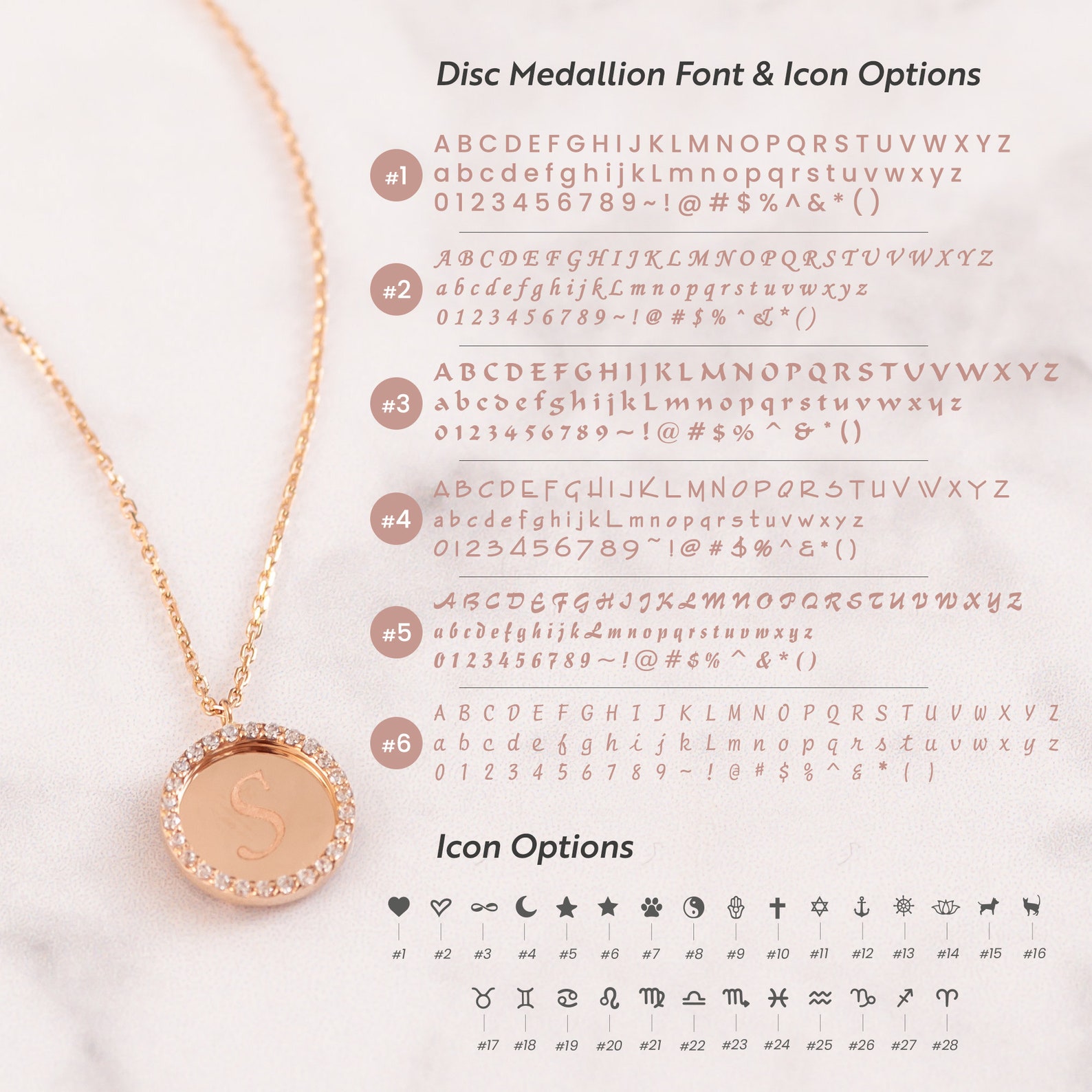 14K Solid Gold Disc Medallion Custom Initial Name Necklace, Elegant ...