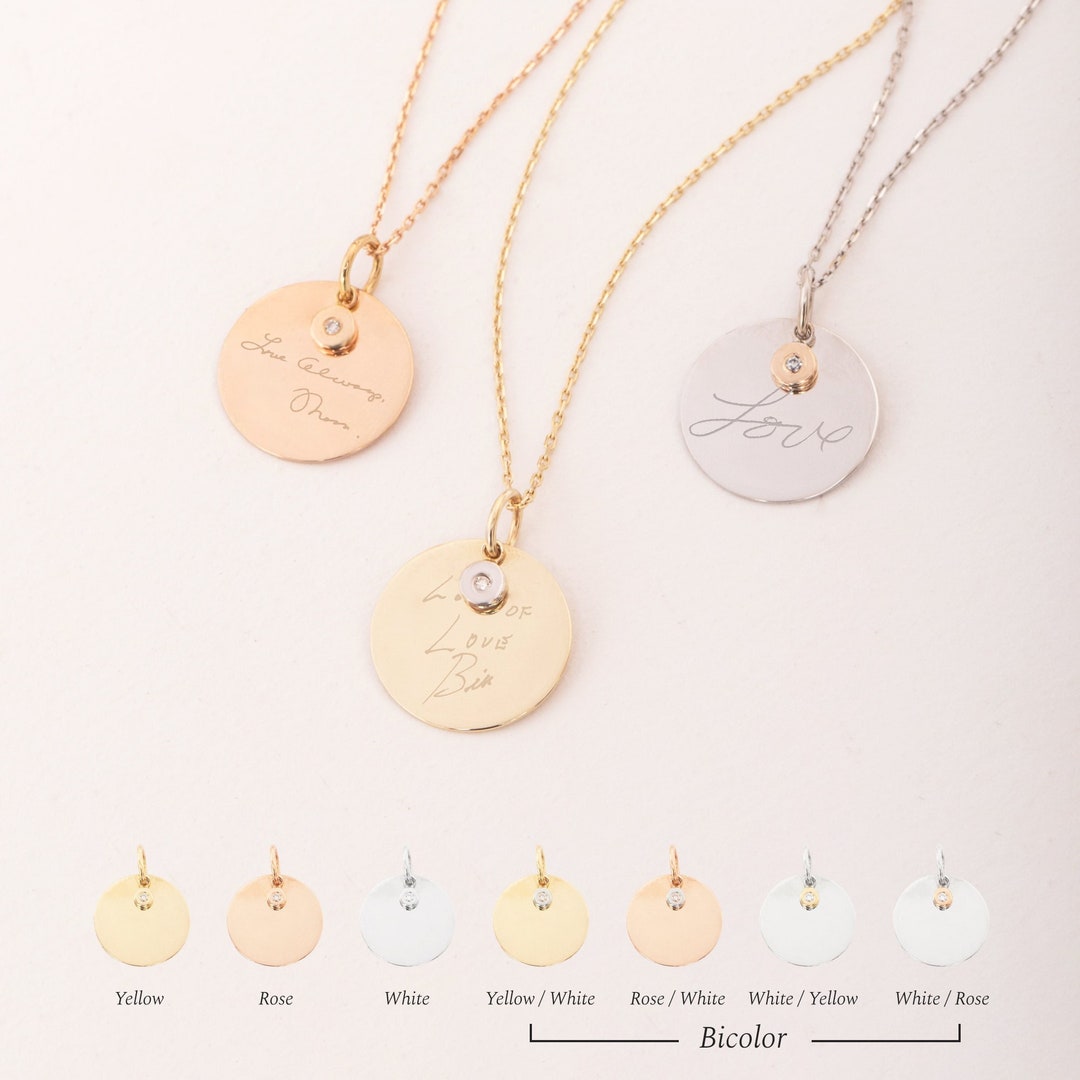 Personalized Actual Handwriting Necklace in 14K Solid Gold, Memorial ...