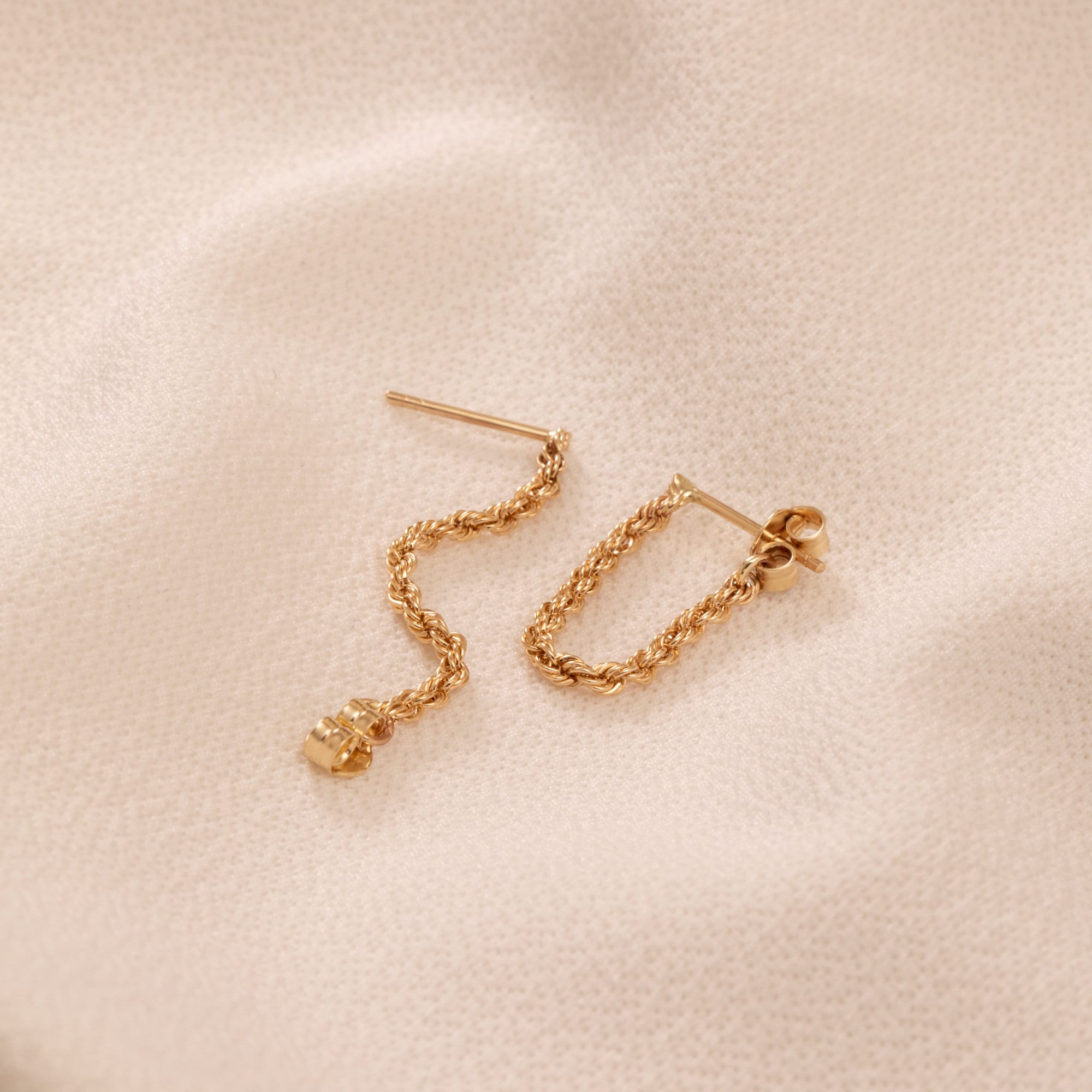 14k Yellow Gold Rope Chain Earrings, Solid Gold Dangle Rope Chain ...