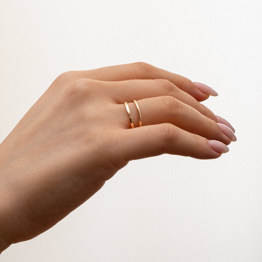 14k 18k Solid Gold Wedding Band (1.5mm THIN), Plain Simple Dome or Flat ...