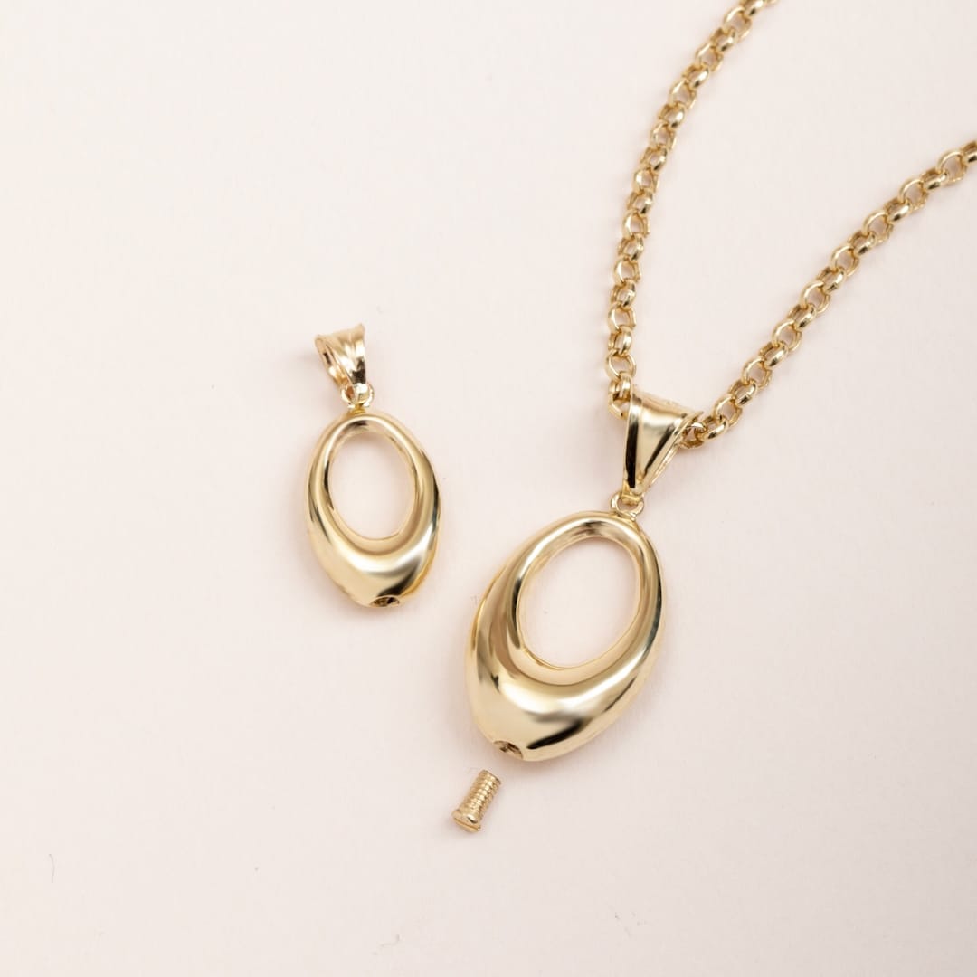 Open Oval Tear Drop Urn Necklace in 14K Real Gold, Ash Holder Tear Drop ...