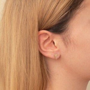 14K 18K Solid Gold Dainty Triangle Earrings, Geometric Stud Earrings, Cutout Triangle Earrings ...