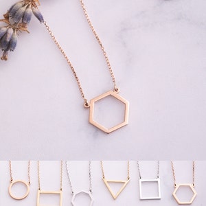 14K Solid Gold Triangle Necklace, Dainty Cutout Triangle Necklace ...