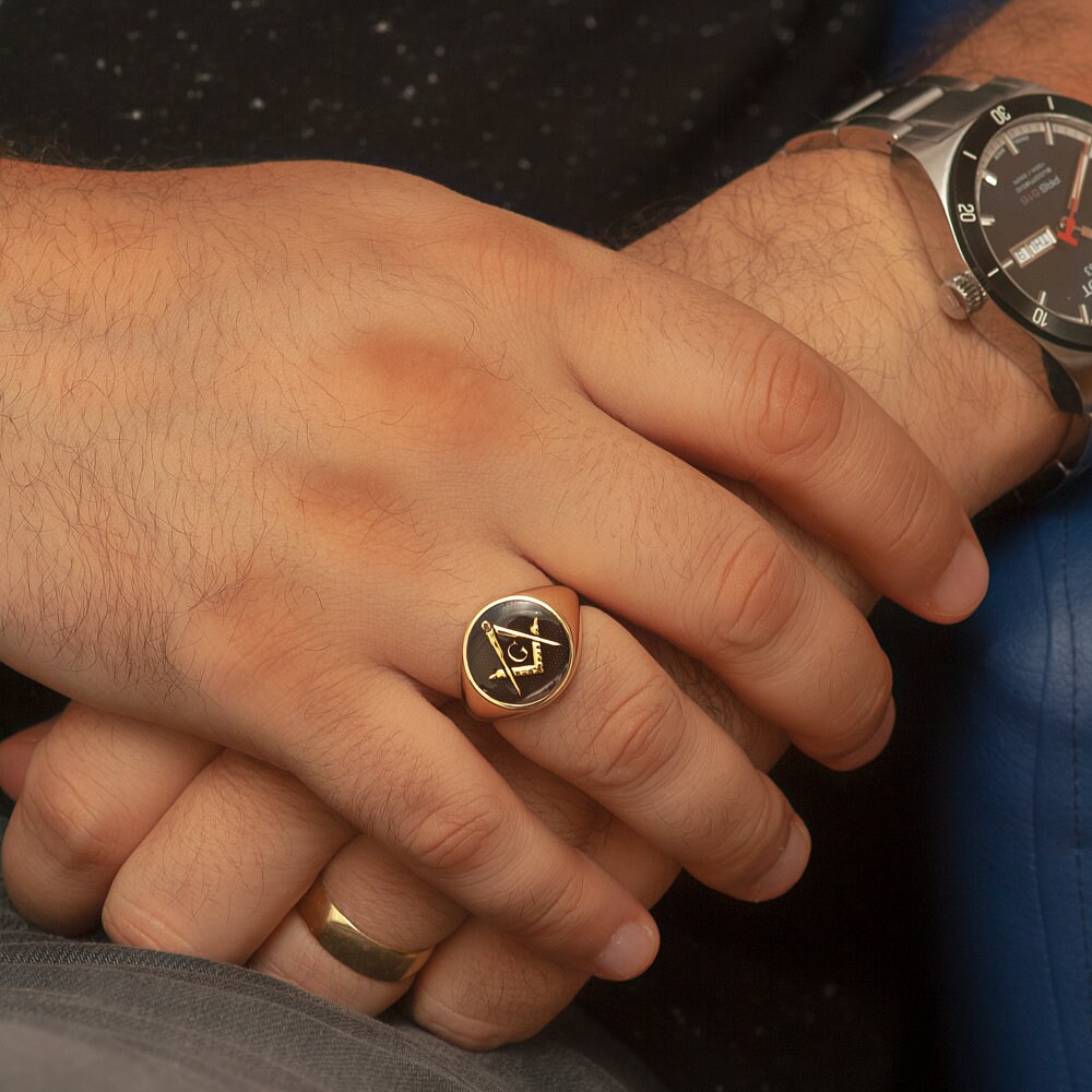 14K 18K Gold Enamel Masonic Ring, Compass & Square Design, Masonic ...