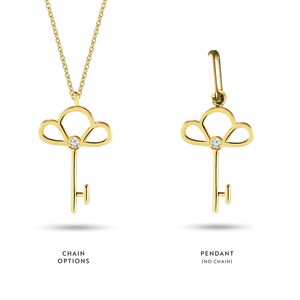 14k 18k Solid Gold Key Diamond Necklace, Diamond Key Necklace, Dainty ...