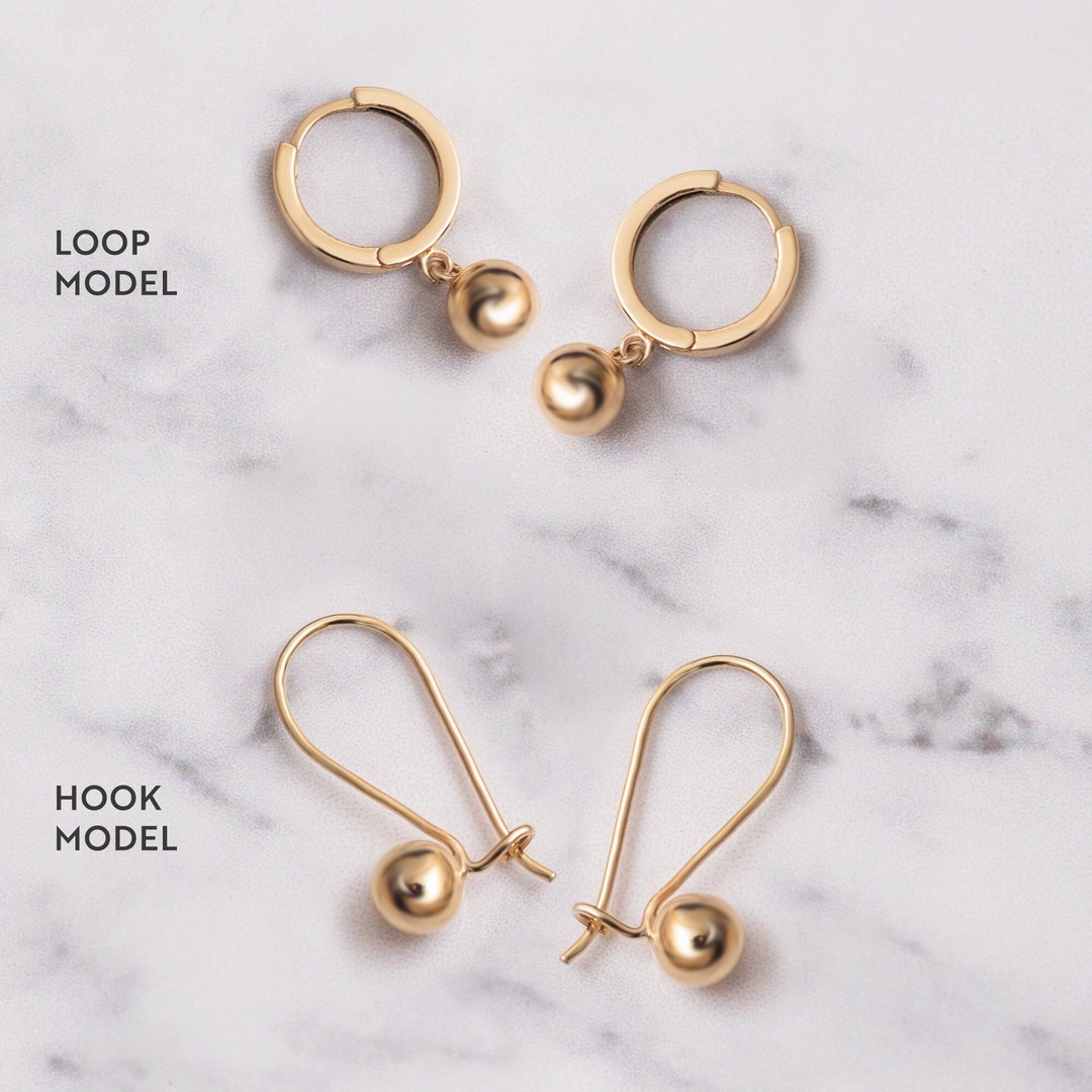 14K 18K 6mm Ball Earring, Hanging Ball Earring, Dangle Drop Ball ...
