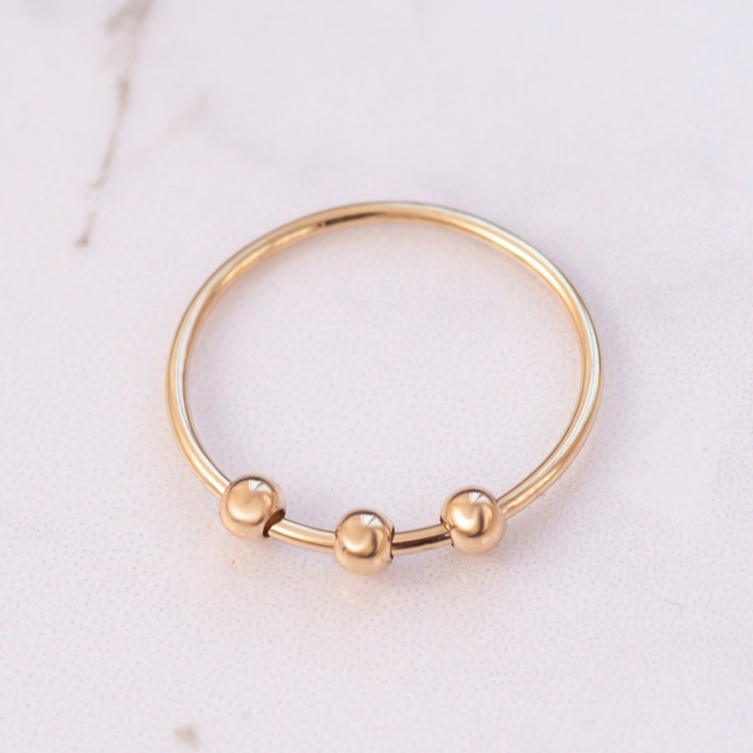 14k Gold Bead Ring, Gold Ball Ring is Adjustable, Elegant Ring ...