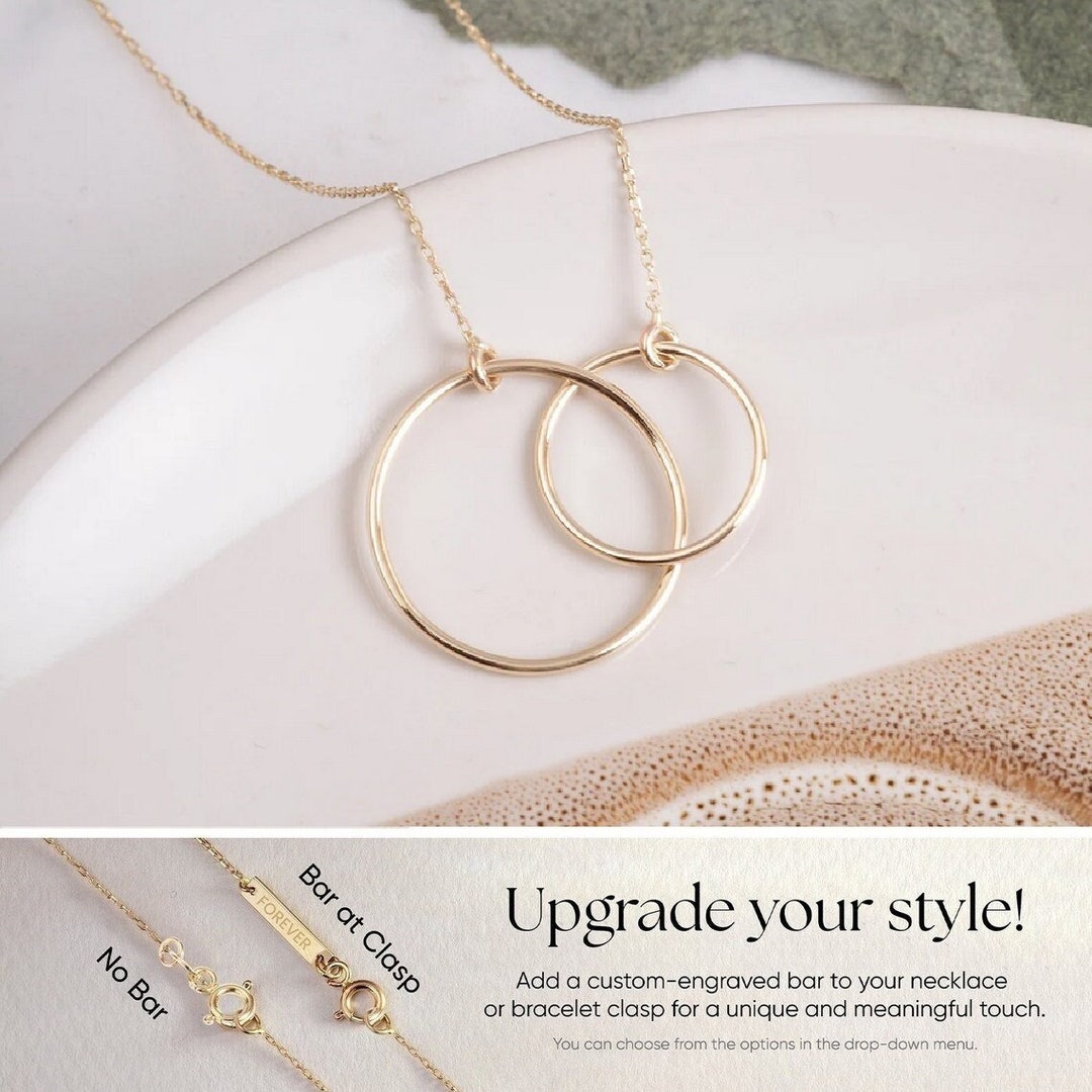 14K 18K Gold Interlocking Double Circle Necklace, Entwined Ring ...