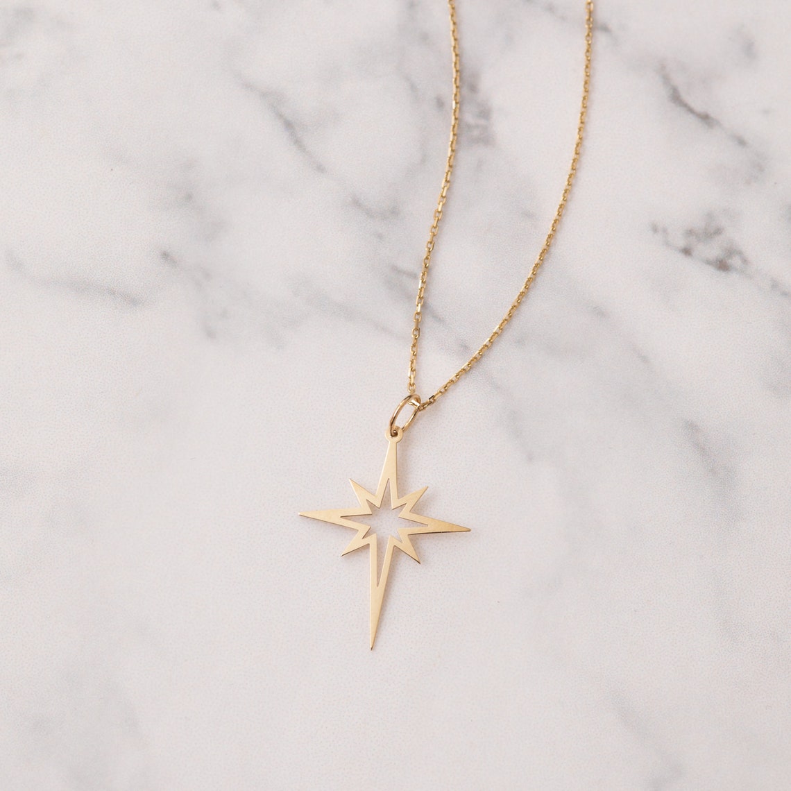 14k Solid Gold Northern Star Necklace North Star Pendant - Etsy