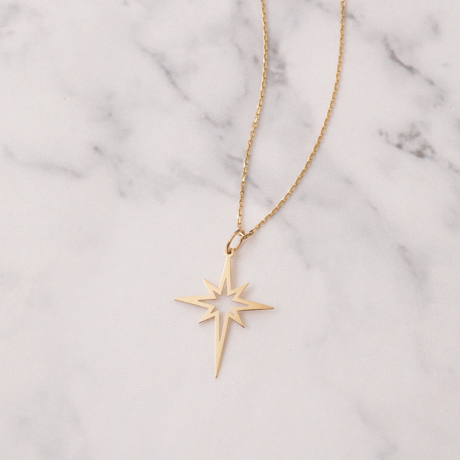 14k Solid Gold Northern Star Necklace, North Star Pendant, Dainty Pole ...
