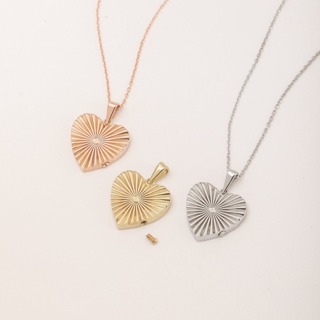 Heart Locket Urn Pendant, 14K 18K Real Gold Sunburst Heart Cremation ...