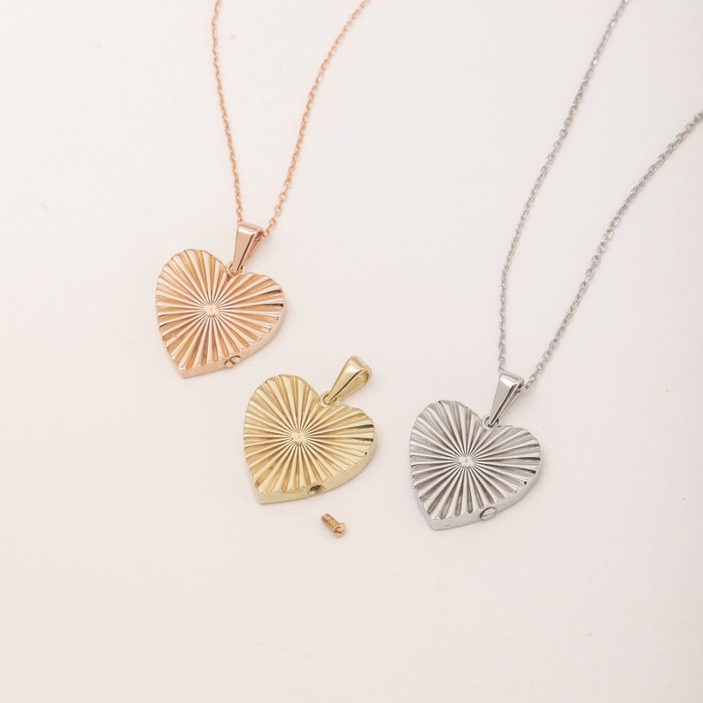 Heart Locket Urn Pendant, 14K 18K Real Gold Sunburst Heart Cremation ...