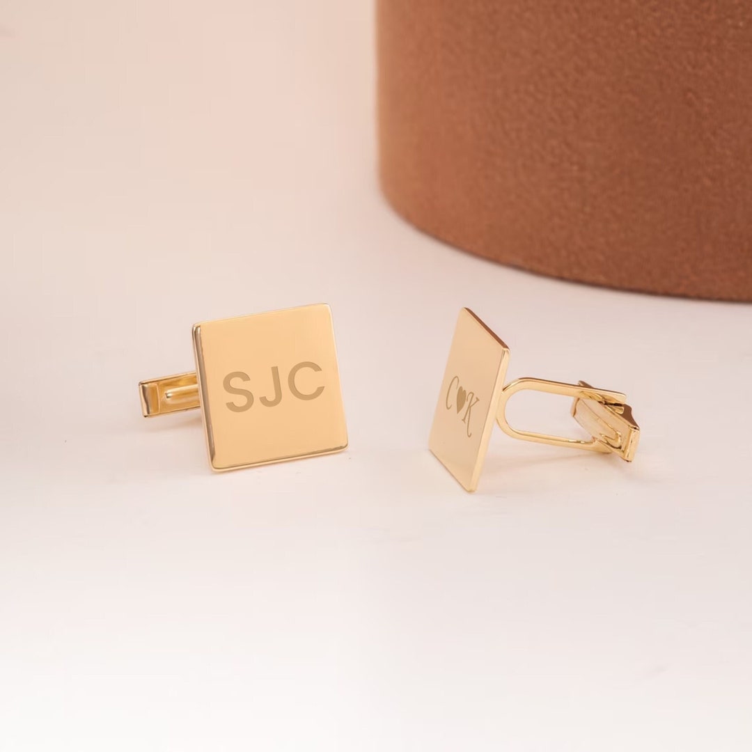 Personalized Square Cufflinks, 14K 18K Real Gold, Engraved Initials ...