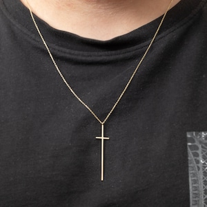 Minimalist Long Cross Pendant Necklace - Customizable 14k & 18k Solid ...