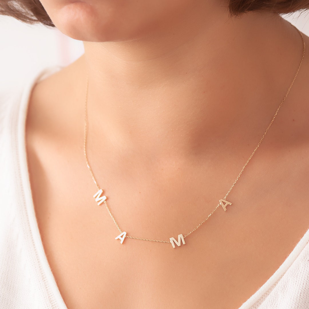 14K 18K Solid Gold Mama Letter Necklace, Grandma Gift Mama Gold ...