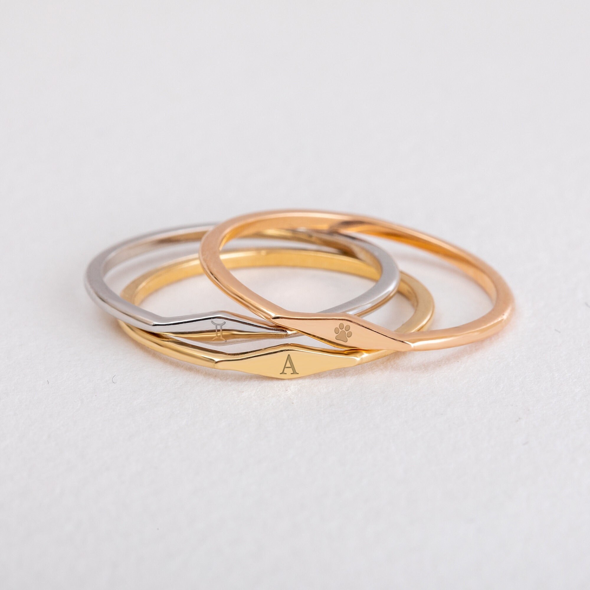 14k 18K Solid Gold Custom Initial Ring Thin Band Personalized - Etsy