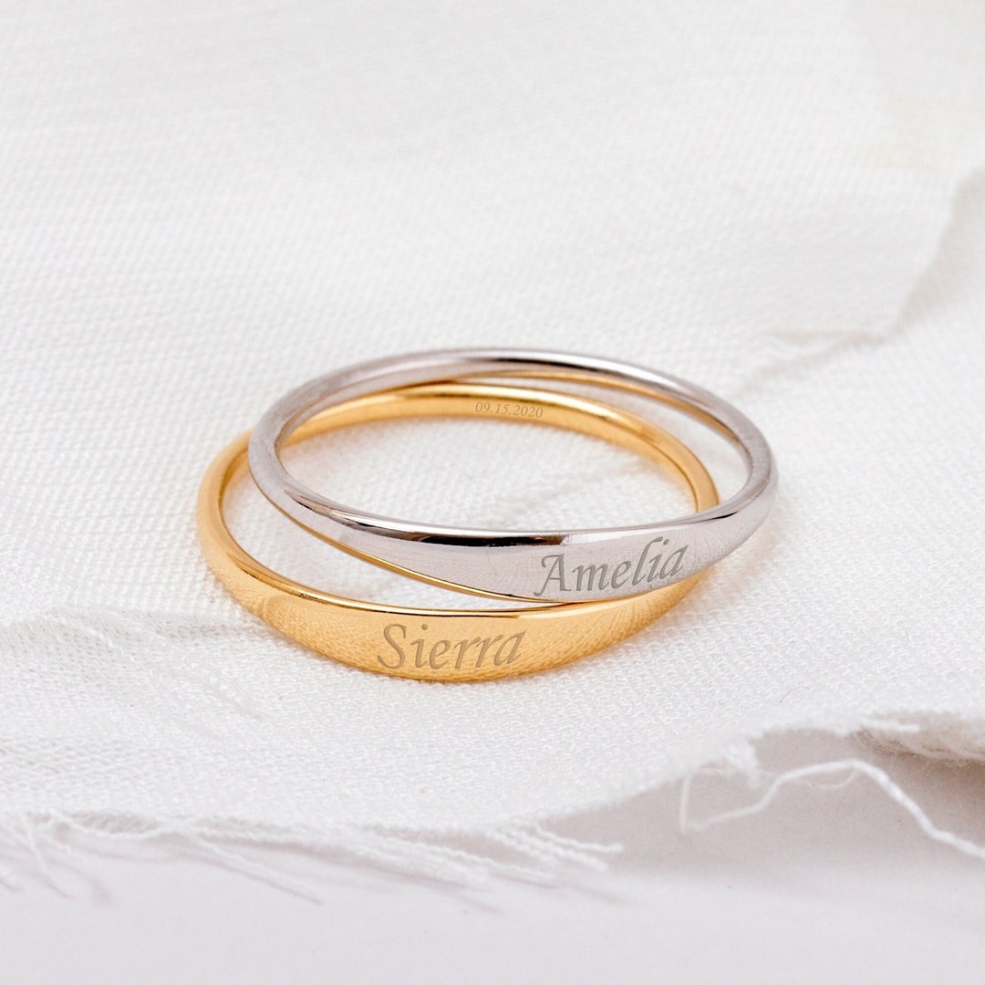 Gold Custom Name Ring 10K 14K 18K Solid, Delicate Stacking Ring ...