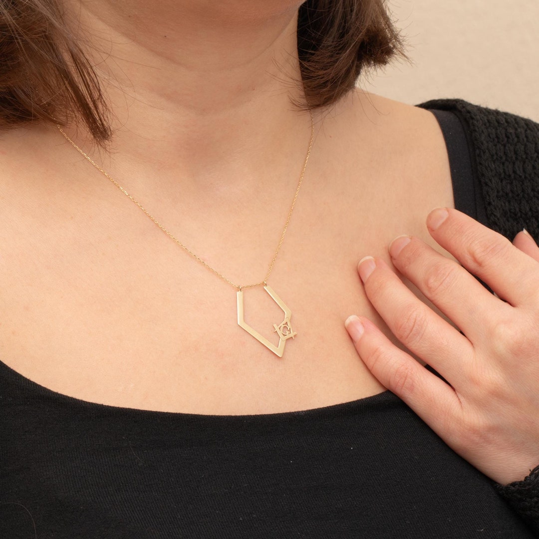 14K & 18K Gold Masonic Compass Ring Holder Necklace - Square and ...
