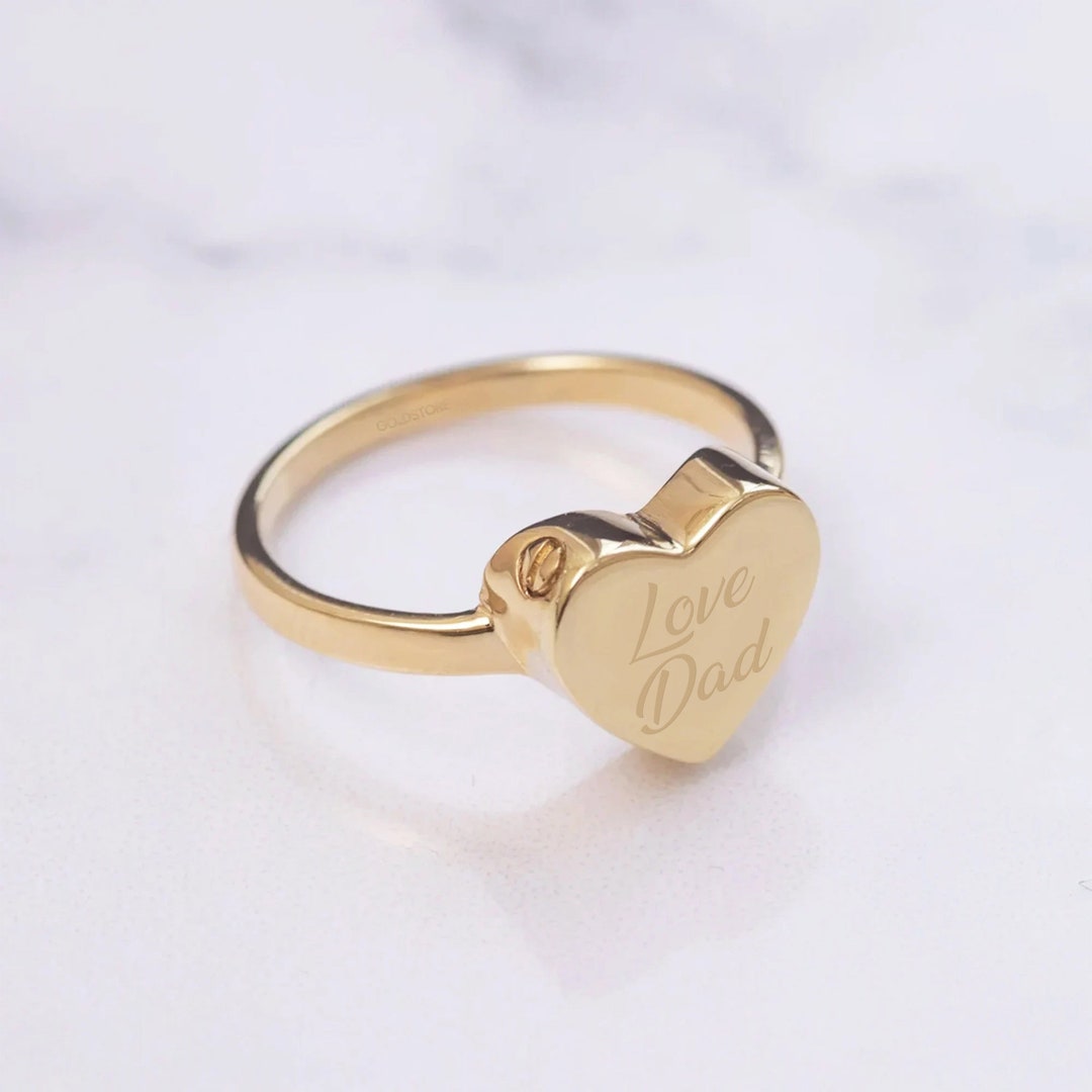 14K 18K Real Gold Heart Cremation Urn Ring, Custom Engrave Gold ...