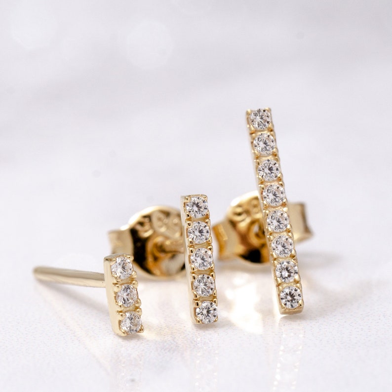 Diamond Bar Earring, 14k Solid Gold Bar Diamond Earring, Minimalist Bar ...