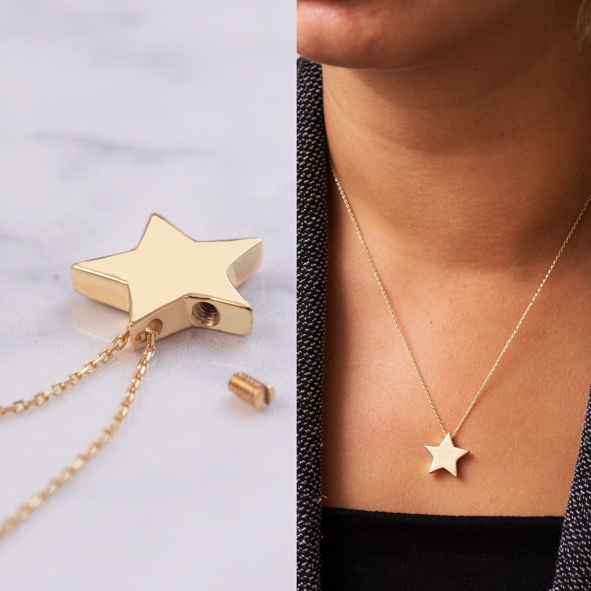 14K 18K Real Gold Mini Star Cremation Urn Pendant Custom | Etsy