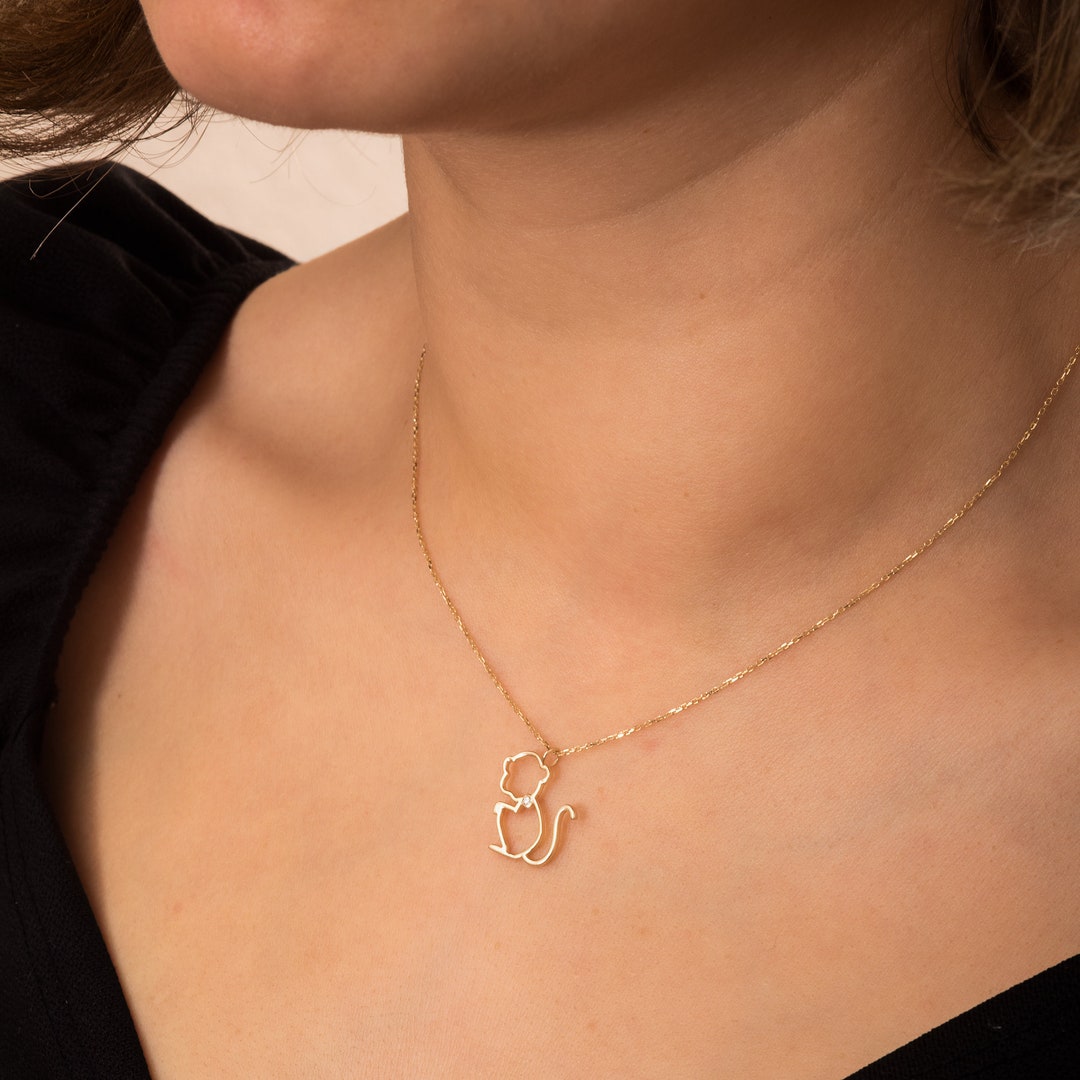 14k 18k Solid Gold Monkey Diamond Pendant Necklace, Diamond Monkey ...
