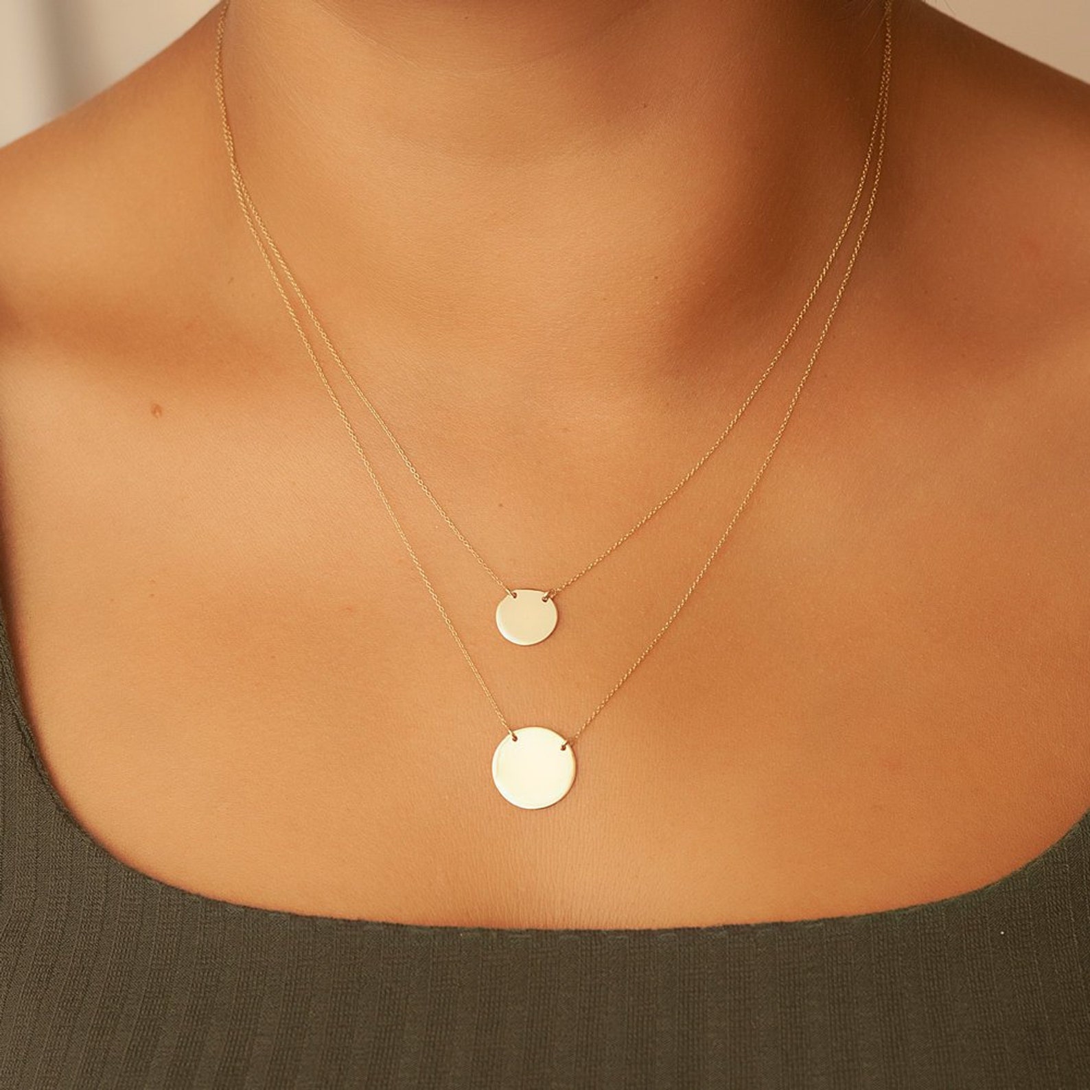 14K Gold Custom Engraved Initial Medallion Layering Necklace - Etsy