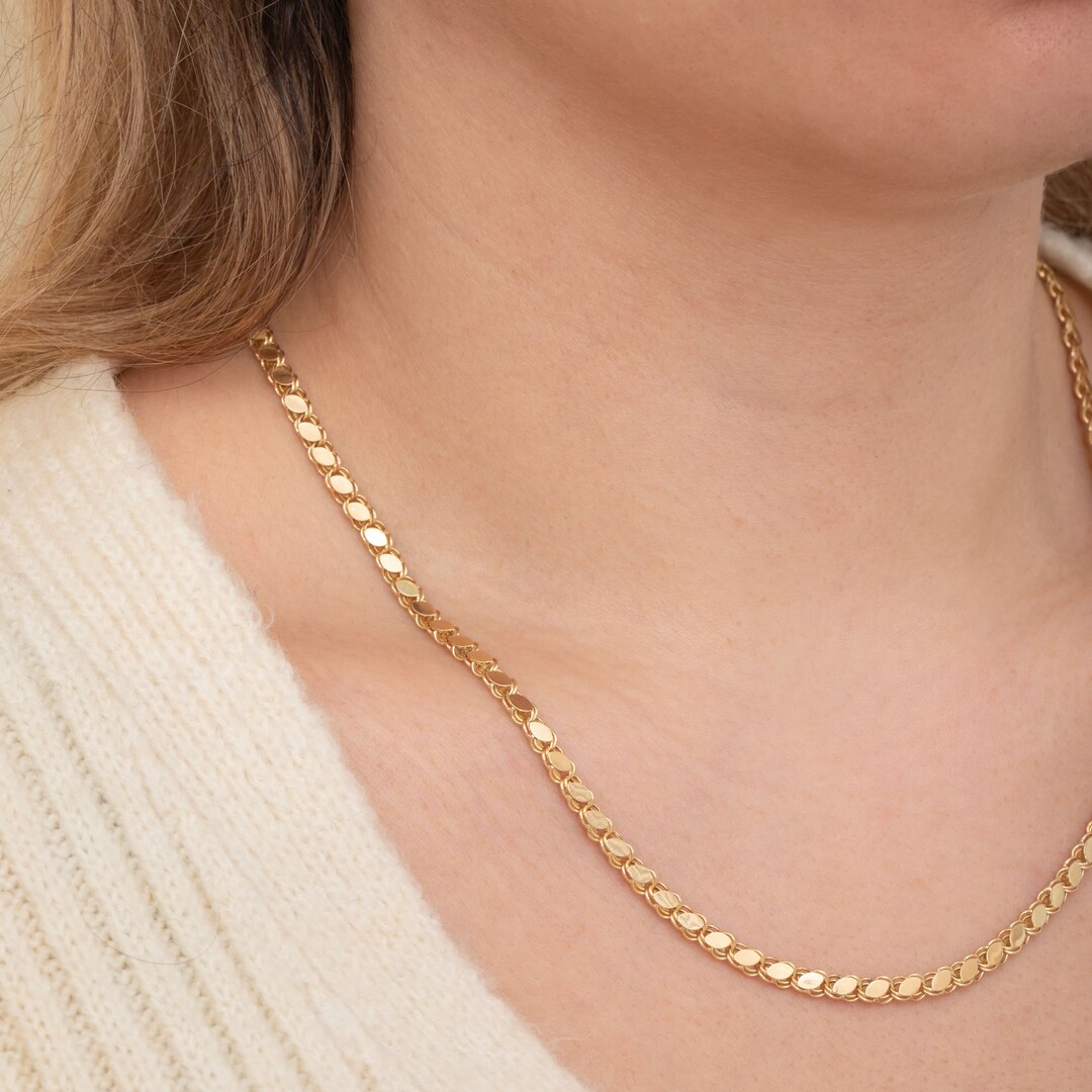 14K Gold Mirror Chain Necklace, Sparkle Sequin Chain, 3.70 or 4.20mm ...