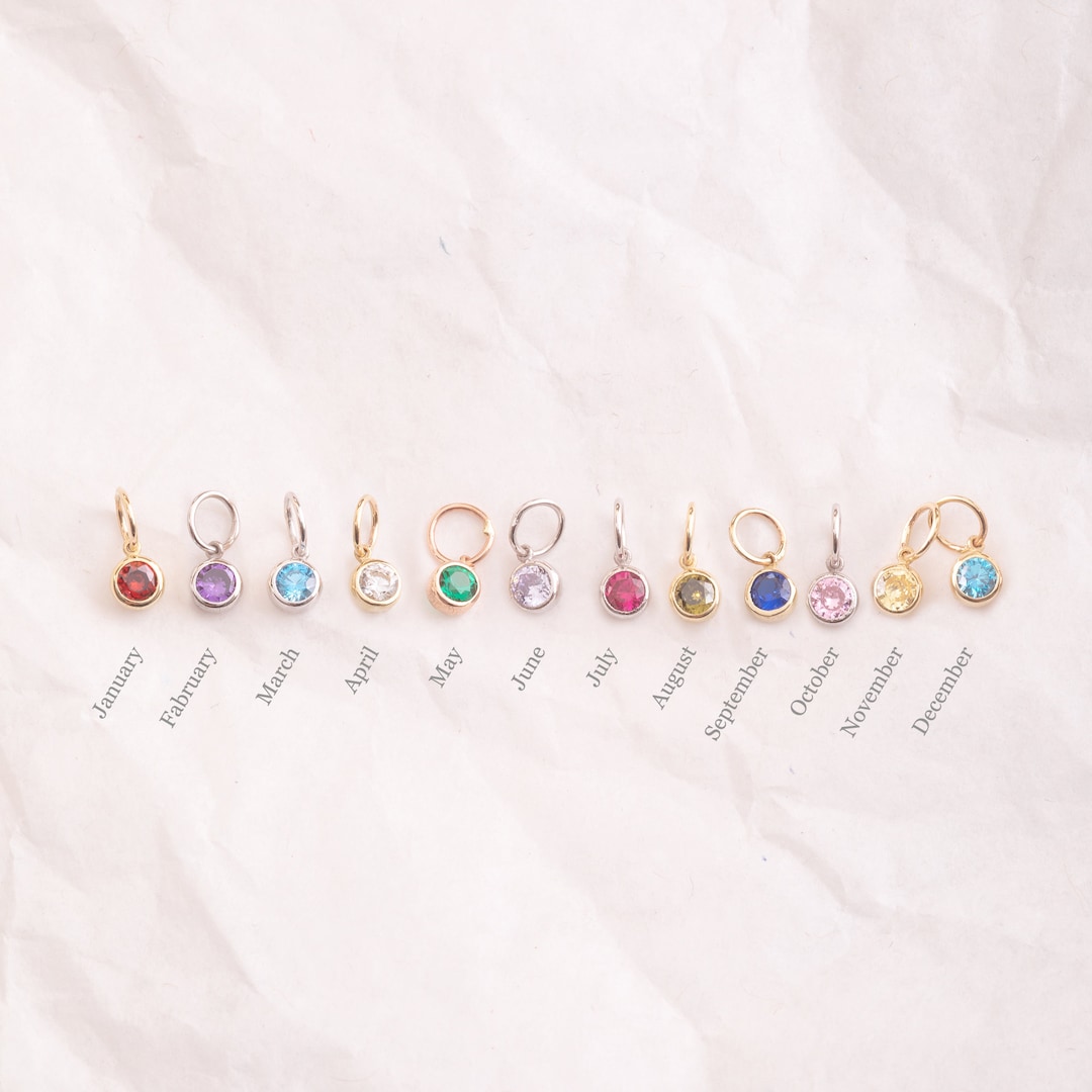 Gold Birthstone for All Months, Dainty Colorful Birthstone Charms 10K ...