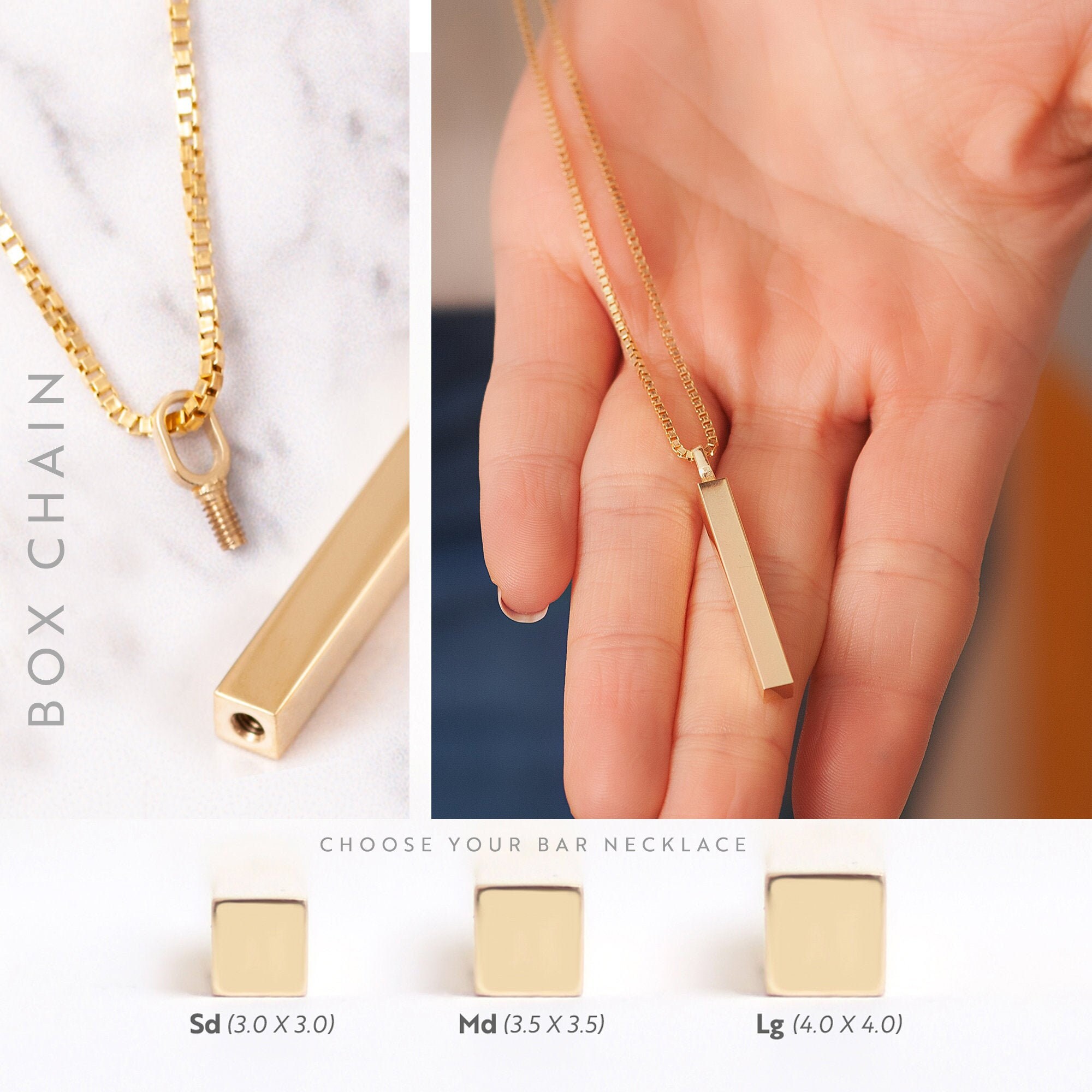 14K Gold Vertical Urn 3 Cm Bar Box Chain Necklace, 4 Side Custom ...