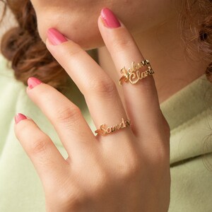 14K 18K Solid Gold Duo Name Ring, Custom One - Two or Three Names Ring ...