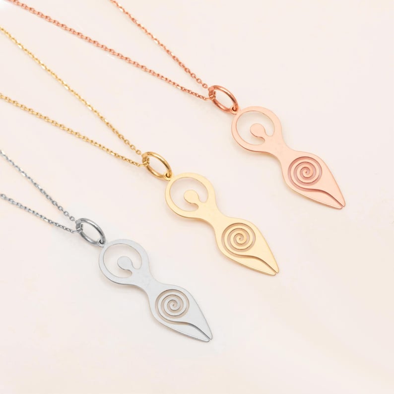 Spiral Goddess Pendant, 14K or 18K REAL Gold Fertility Goddess Necklace ...