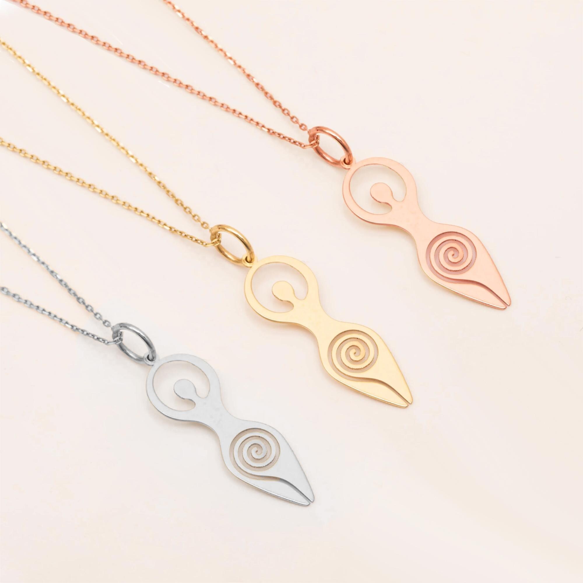 Spiral Goddess Pendant, 14K or 18K REAL Gold Fertility Goddess Necklace ...