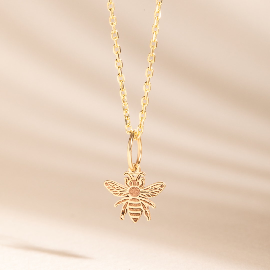 Tiny Bee Pendant, Beehive Charm for Women, 14K 18K Solid Gold Dainty ...
