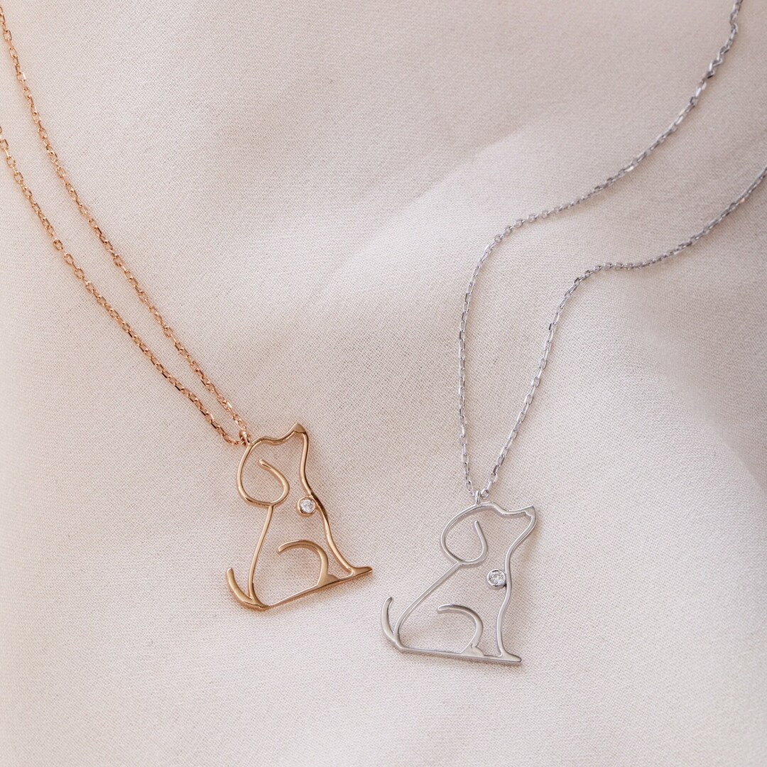 Cute Dog Necklace, 14K 18K Real Gold Pet Jewelry With Genuine Diamond ...