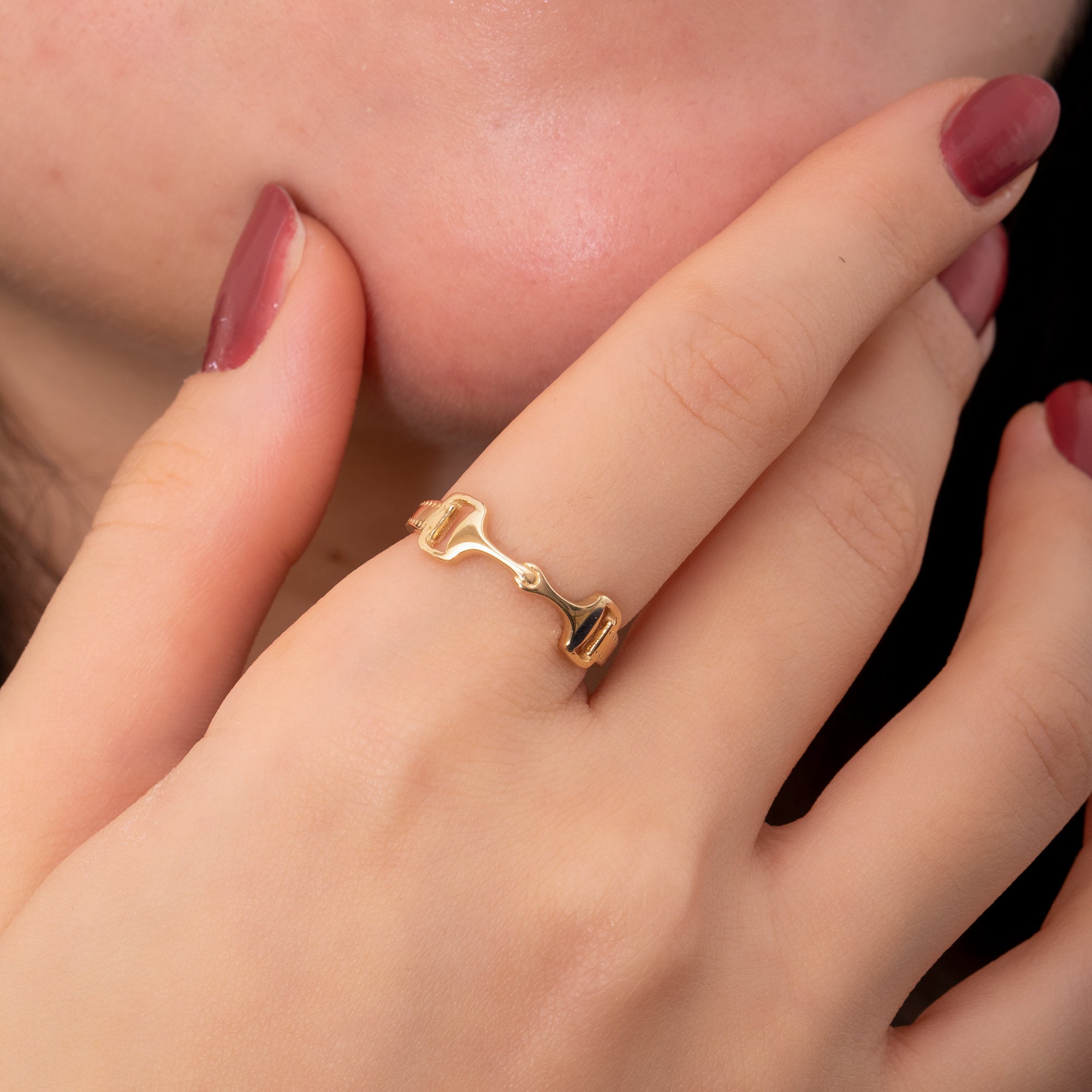 Snaffle Bit Ring 14k 18k Solid Gold Equestrian Customized - Etsy