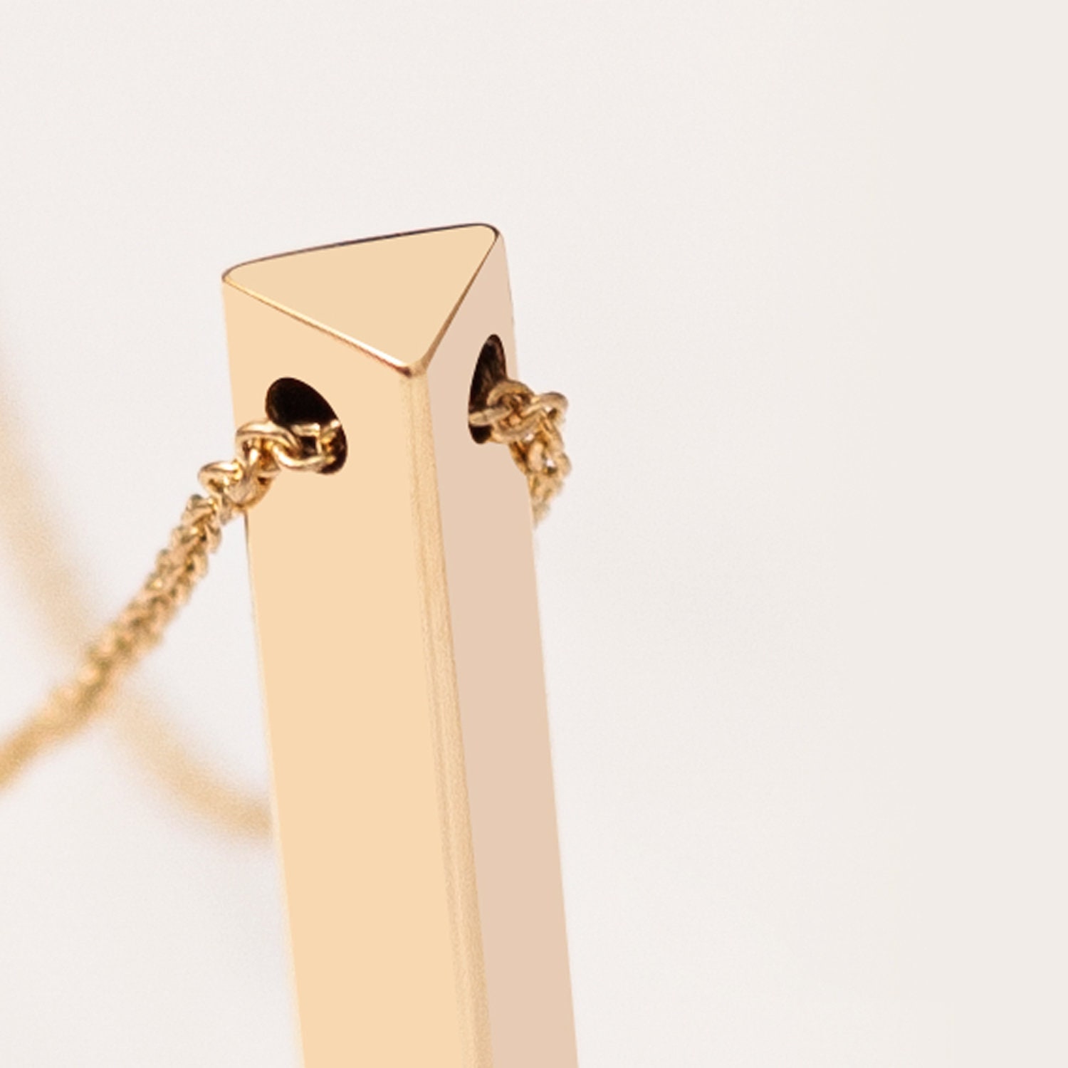 14K Solid Gold Personalized Triangle Bar Necklace Three Sided | Etsy