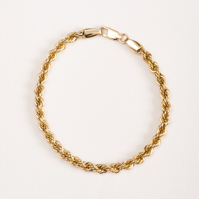 Genuine 14K Gold Rope Chain Bracelet Yellow Gold Hollow Rope - Etsy