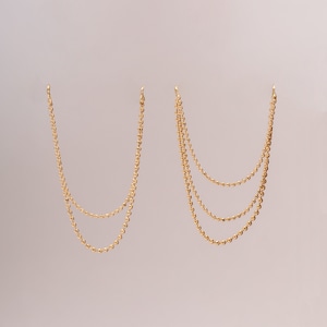 14K Solid Gold Triple Double Chain Earring Jacket, Double Triple Chain ...