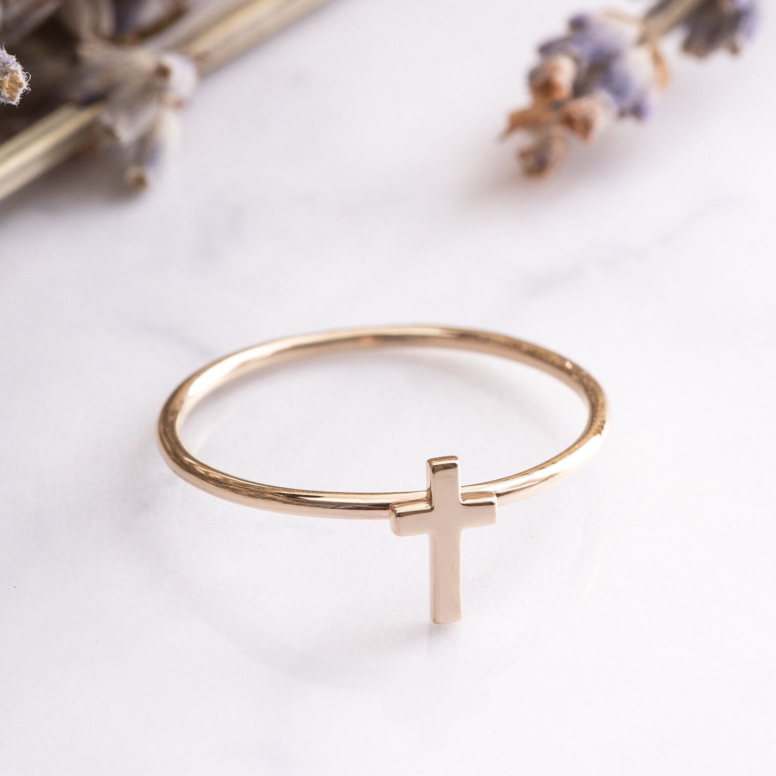 14K Solid Gold Tiny Cross Ring 18K Solid Gold Dainty and Cute - Etsy