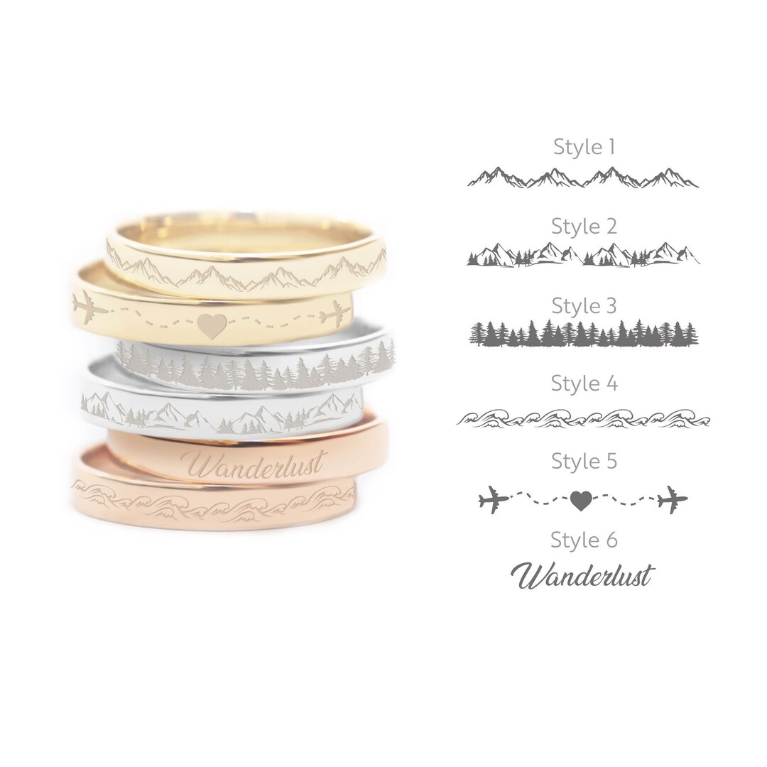 14K 18K SOLID Gold Mountain Ring, Mountain Range Ring Forest or Waves ...