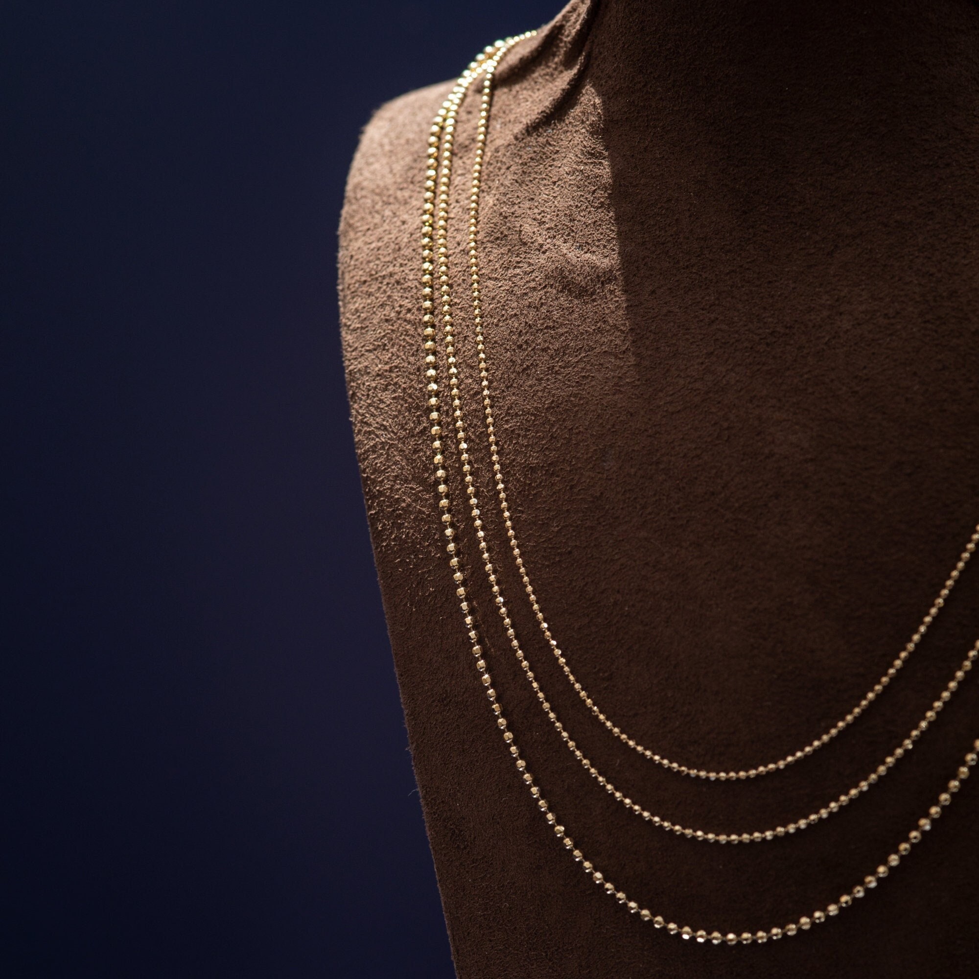 14k Real Gold Ball Chain Necklace, Dainty Minimalist Style Beaded Ball ...