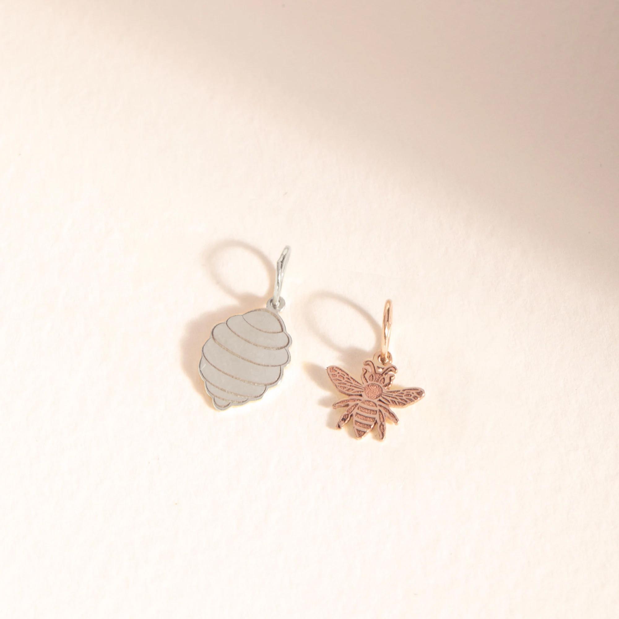 Tiny Bee Pendant, Beehive Charm for Women, 14K 18K Solid Gold Dainty ...
