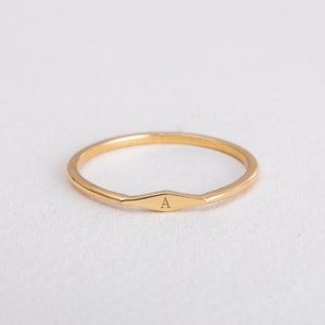 14k 18K Solid Gold Custom Initial Ring, Thin Band Personalized Ring ...