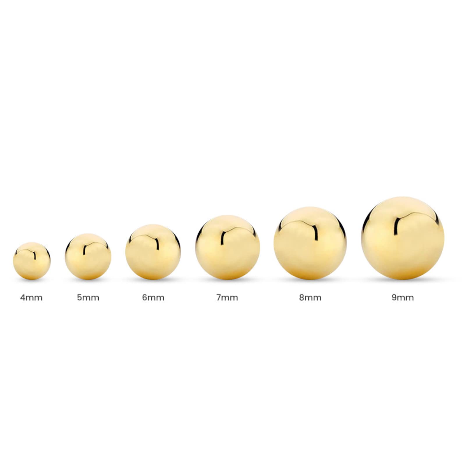 14k Yellow Solid Gold Ball Earring, Gold 4mm - 9 Mm Round Balls Post ...