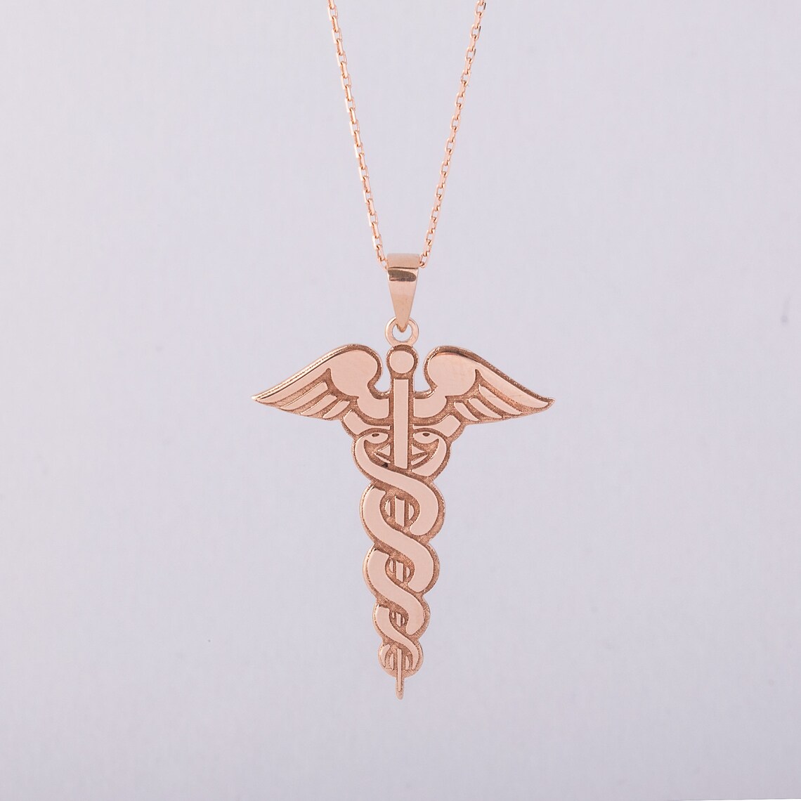 14K 18K Solid Gold Caduceus Necklace Caduceus Symbol of - Etsy