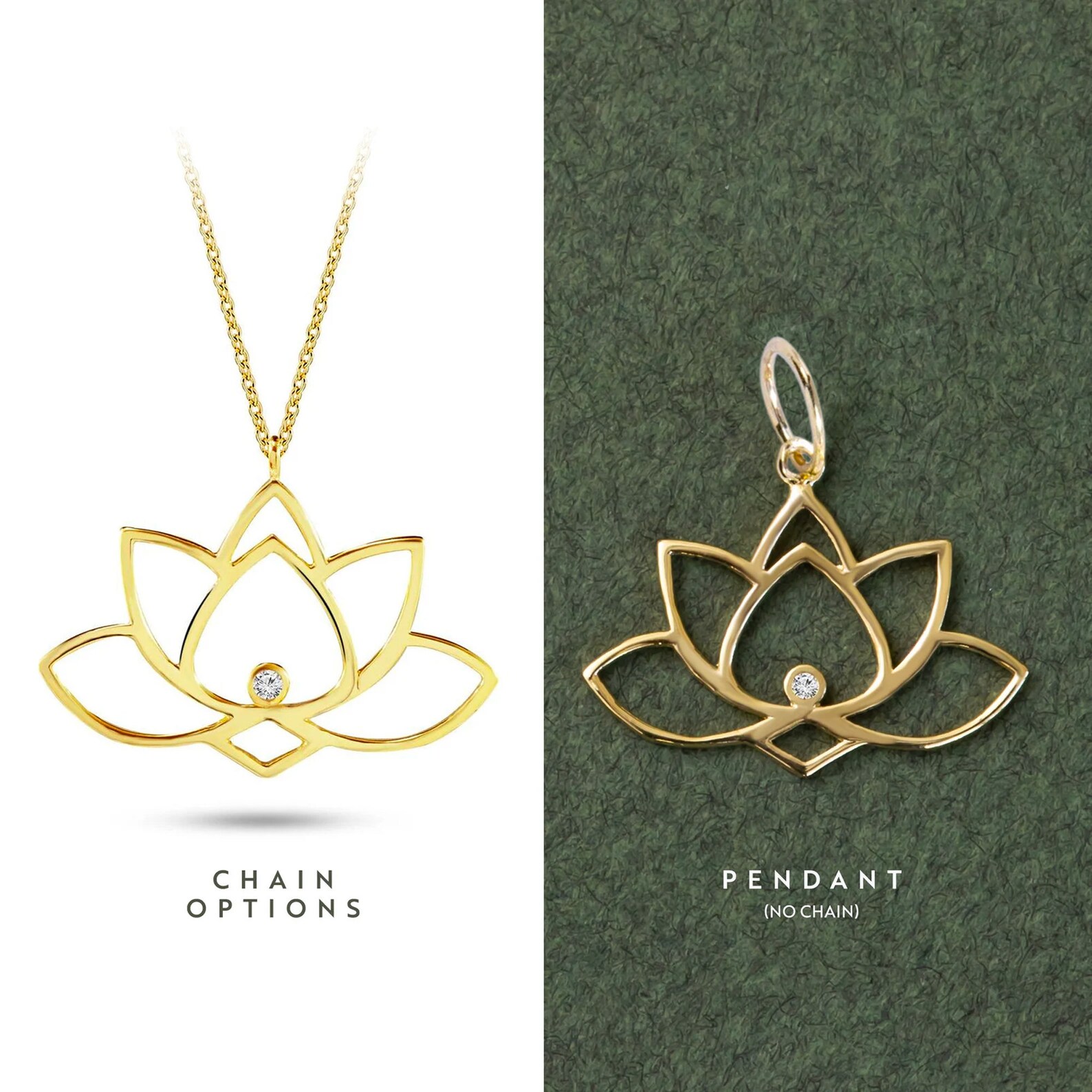 14k Solid Gold Lotus Diamond Necklace Diamond Lotus Floral - Etsy