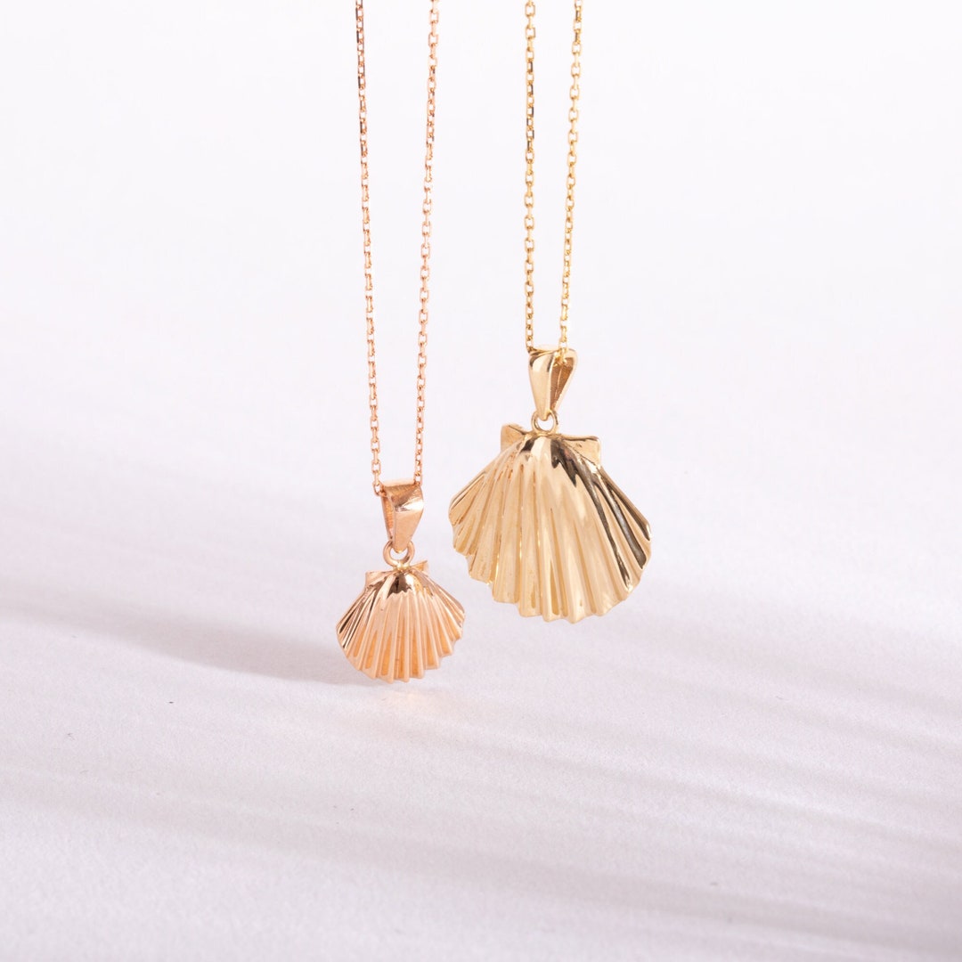 Sea Shell Necklace 14k 18k Solid Gold, Elegant Closed Oyster Necklace ...